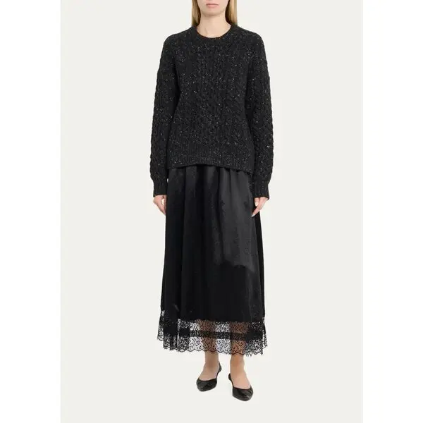 Maria Mcmanus Gathered Lace-hem Midi Skirt