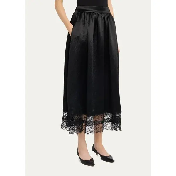 Maria Mcmanus Gathered Lace-hem Midi Skirt
