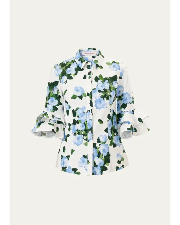Carolina Herrera Tiered Ruffle Sleeve Button-down Shirt