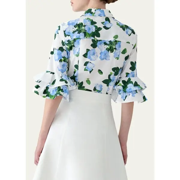 Carolina Herrera Tiered Ruffle Sleeve Button-down Shirt