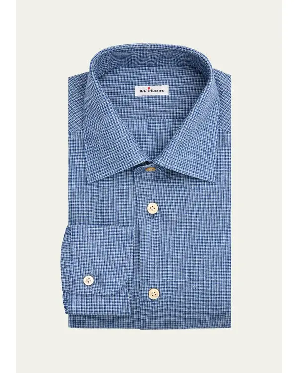 Kiton Micro-check Linen Blend Dress Shirt