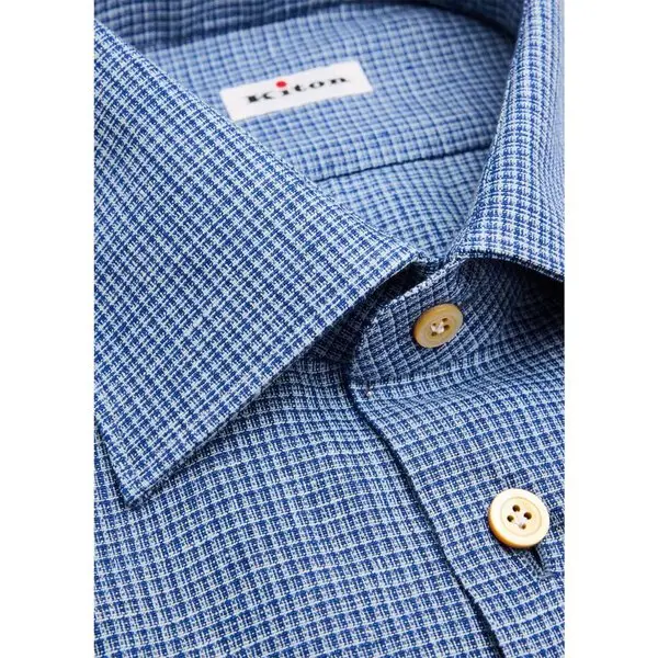 Kiton Micro-check Linen Blend Dress Shirt