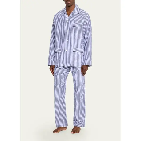 Bergdorf Goodman Striped Cotton Pajama Shirt
