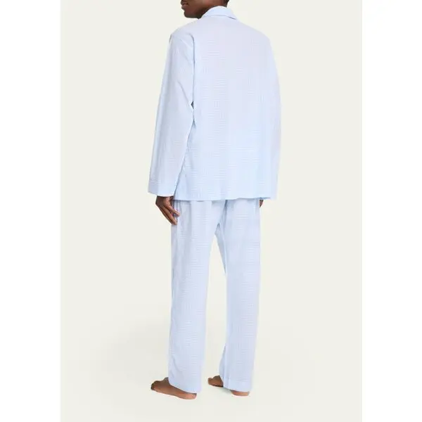 Bergdorf Goodman Cotton And Linen Micro-check Long Pajama Set