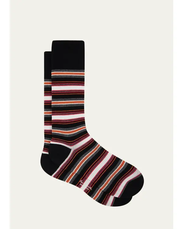 Paul Smith Mixed Stripe Crew Socks - Black Multi