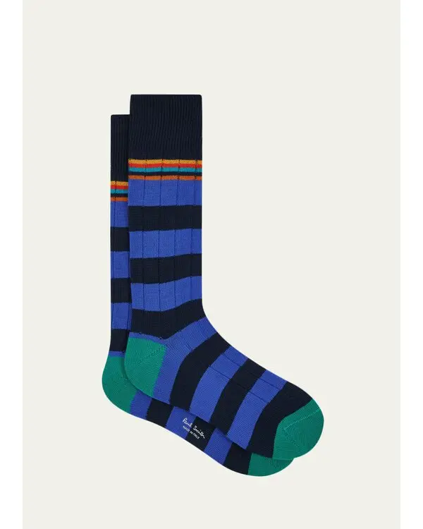 Paul Smith Artist Stripe Colorblock Crew Socks - Navy Multi