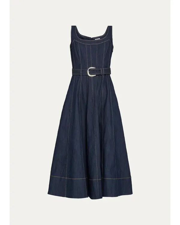 Cinq À Sept Cambree Belted Denim Midi Dress