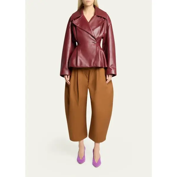 Balenciaga Pleated Leather Short Peplum Trench Coat