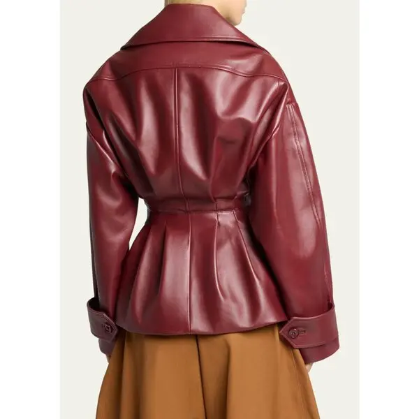 Balenciaga Pleated Leather Short Peplum Trench Coat