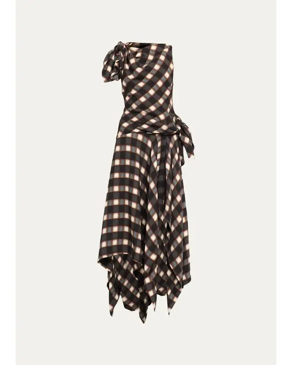 Monse Knotted Plaid Silk Midi Dress