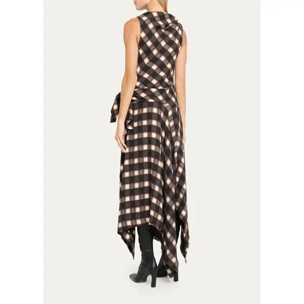 Monse Knotted Plaid Silk Midi Dress