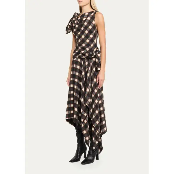 Monse Knotted Plaid Silk Midi Dress
