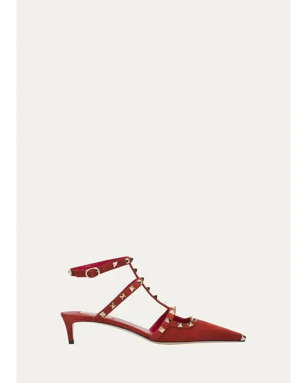 Valentino Garavani 40mm Rockstud Suede Pumps - Rust
