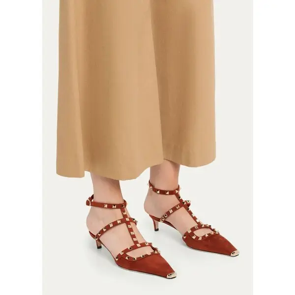 Valentino Garavani 40mm Rockstud Suede Pumps - Rust