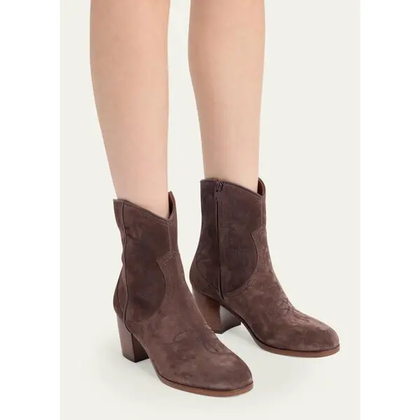 Valentino Garavani 40mm Bard Embroidered Suede Ankle Boots