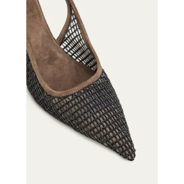 Brunello Cucinelli 55mm Monili Suede-trimmed Slingback Pumps