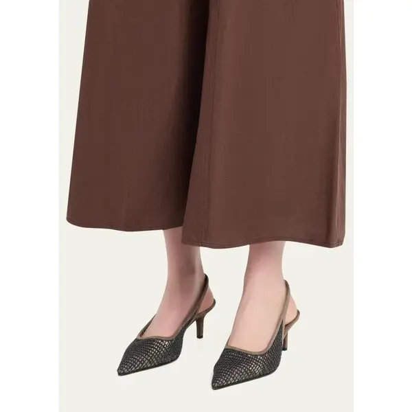 Brunello Cucinelli 55mm Monili Suede-trimmed Slingback Pumps