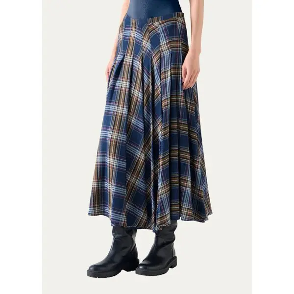Akris Plaid Lightweight Wool Blend Shelley Midi Skirt