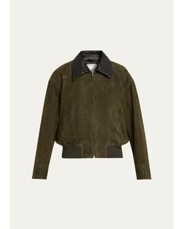 Bottega Veneta Suede Leather Blouson Jacket - Deep Moss