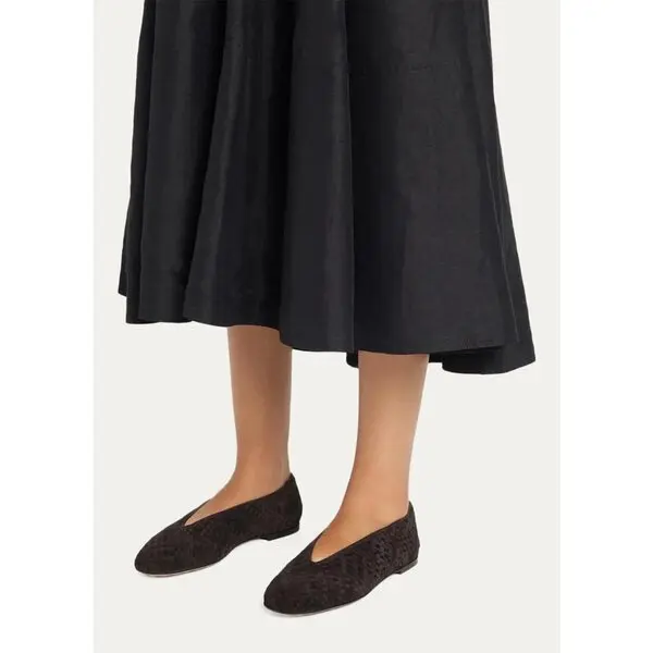 Bottega Veneta Rosa Intrecciato Suede Ballerina Flats - Espresso