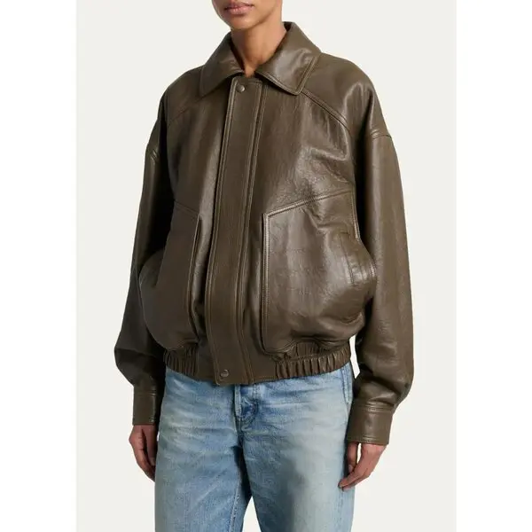 Saint Laurent Grained Lambskin Leather Bomber Jacket