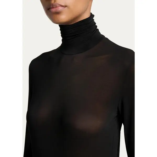 Saint Laurent Turtleneck Sheer Jersey Stretch Long-sleeve Top - Nero