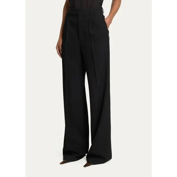 Saint Laurent Pinstriped Wool Crepe De Laine Straight-leg Trousers - Nero