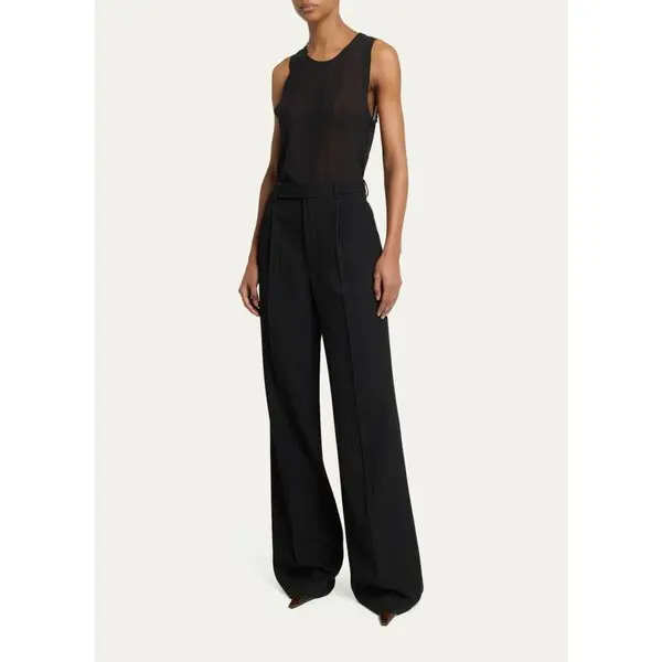 Saint Laurent Pinstriped Wool Crepe De Laine Straight-leg Trousers - Nero