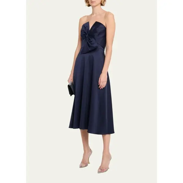 Aidan Mattox Strapless Bow-front Stretch Mikado Midi Dress