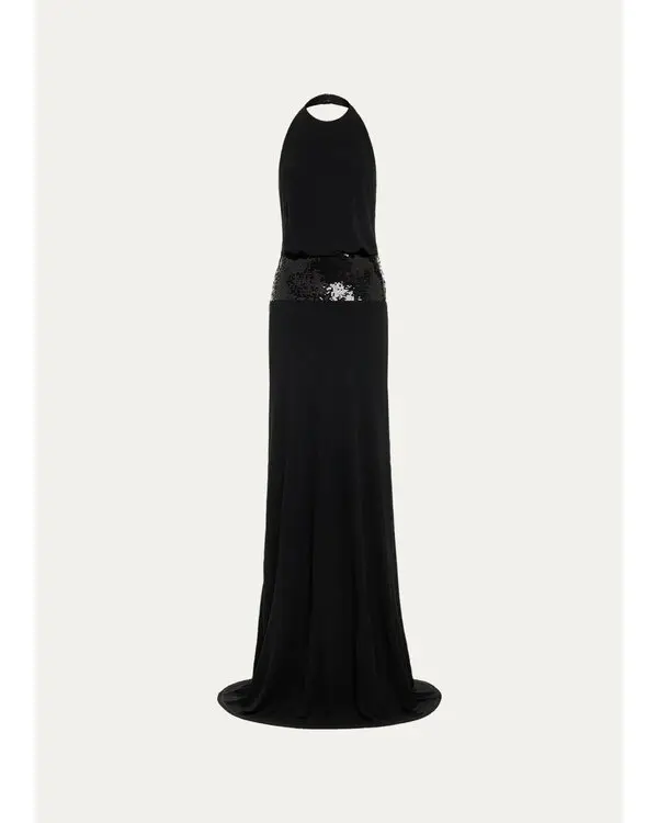 Ramy Brook Theresa Sequined Halter Gown - Black