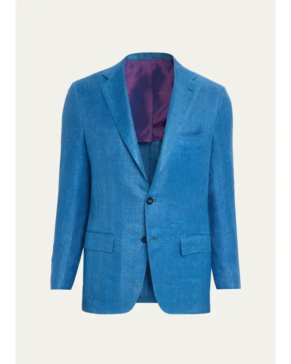 Kiton Linen, Cashmere And Silk Herringbone Sport Coat