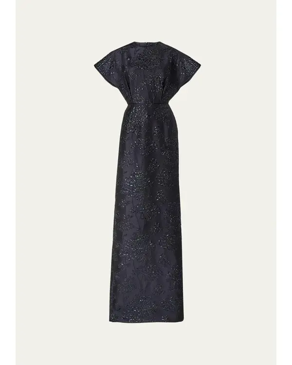 Carolina Herrera Rosette Collar Fan Bodice Gown