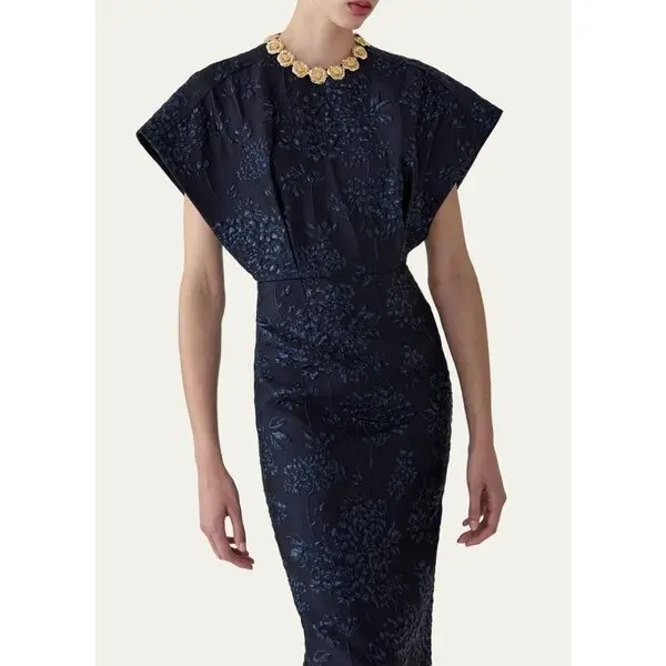 Carolina Herrera Rosette Collar Fan Bodice Gown