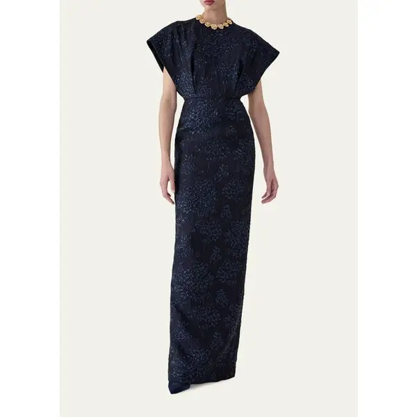 Carolina Herrera Rosette Collar Fan Bodice Gown