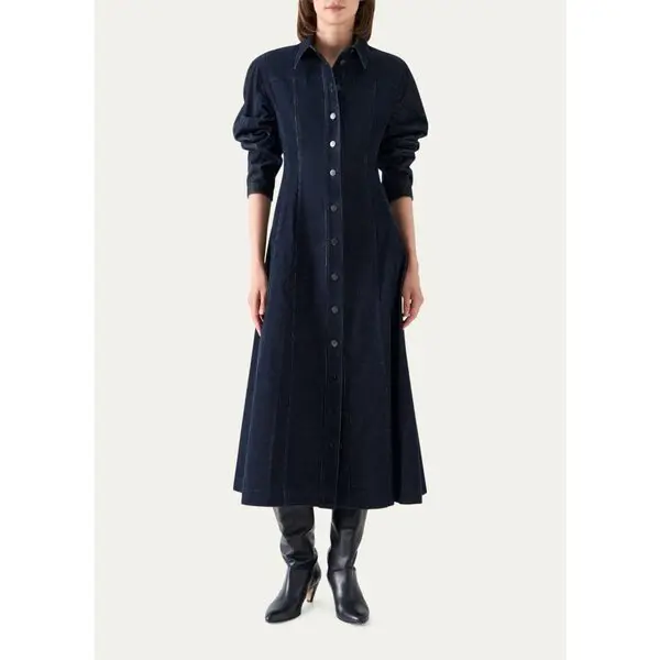 Akris Changent Micro Corduroy Midi Dress - Navy