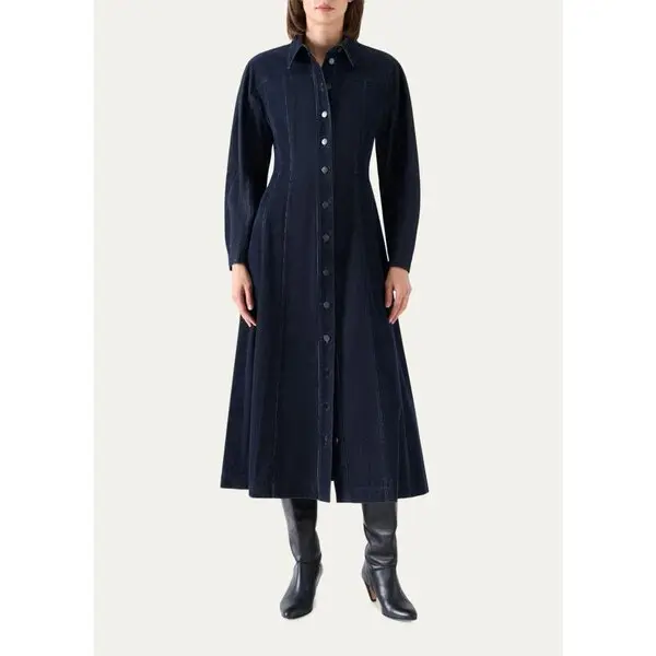 Akris Changent Micro Corduroy Midi Dress - Navy