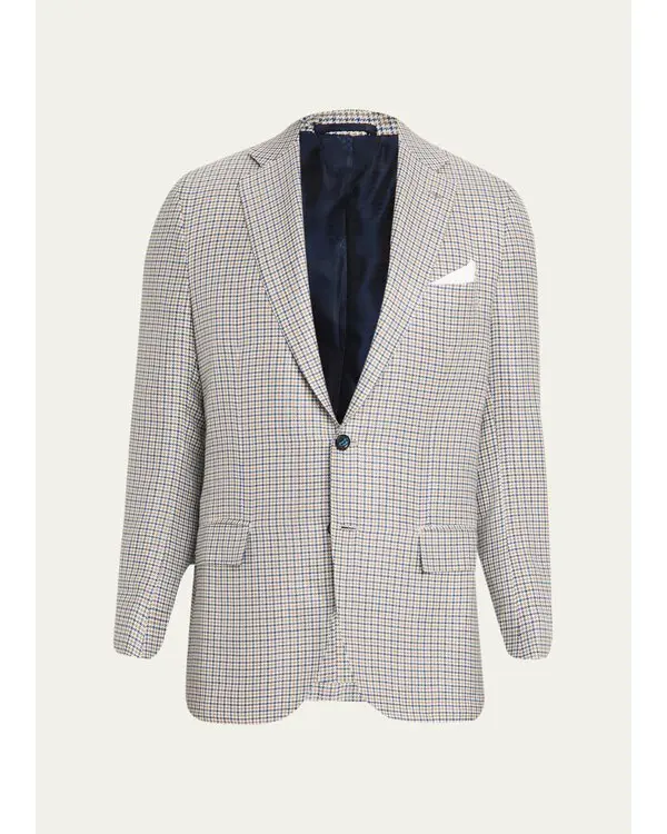Kiton Cashmere, Silk And Linen Houndstooth Check Sport Coat