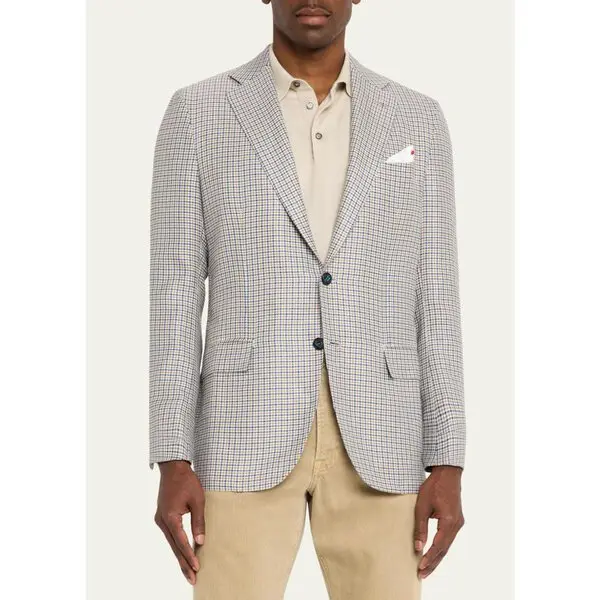 Kiton Cashmere, Silk And Linen Houndstooth Check Sport Coat