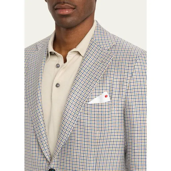Kiton Cashmere, Silk And Linen Houndstooth Check Sport Coat