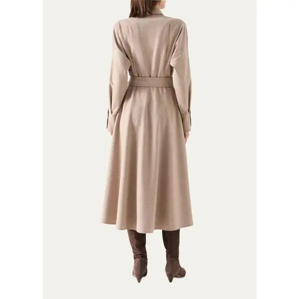 Akris Flannel Wool Trench Midi Dress - Oat
