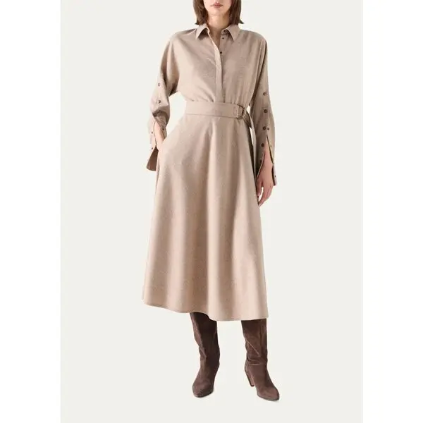 Akris Flannel Wool Trench Midi Dress - Oat