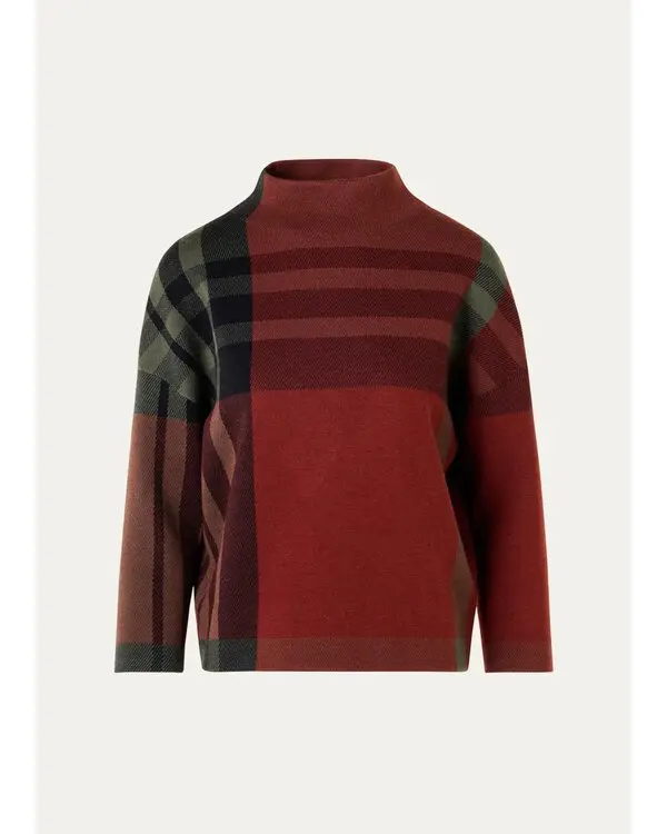 Akris Jacquard Check Boxy Sweater - Copper/black