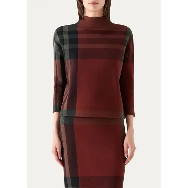 Akris Jacquard Check Boxy Sweater