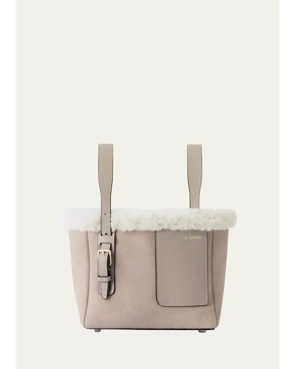 VALEXTRA Mini Suede & Shearling Bucket Bag