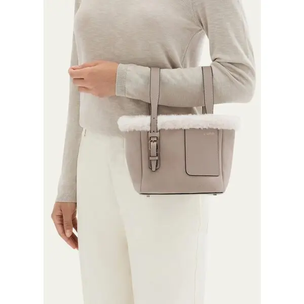 VALEXTRA Mini Suede & Shearling Bucket Bag