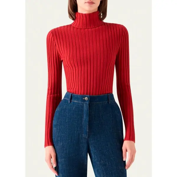 Akris Wool Knit Turtleneck Sweater - Rusty Red