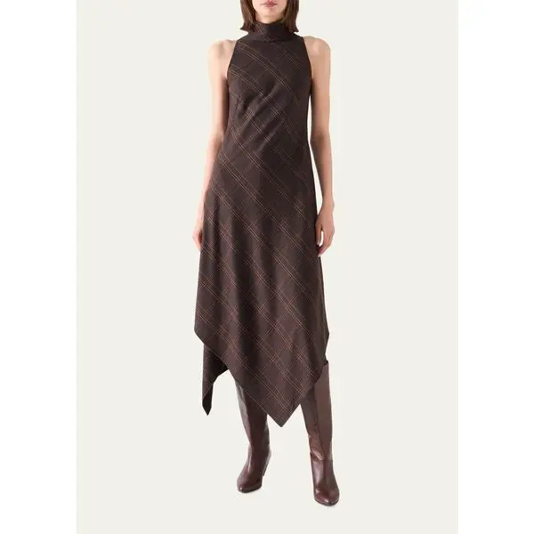 Akris Blanket Check Wool-blend Flannel Midi Dress