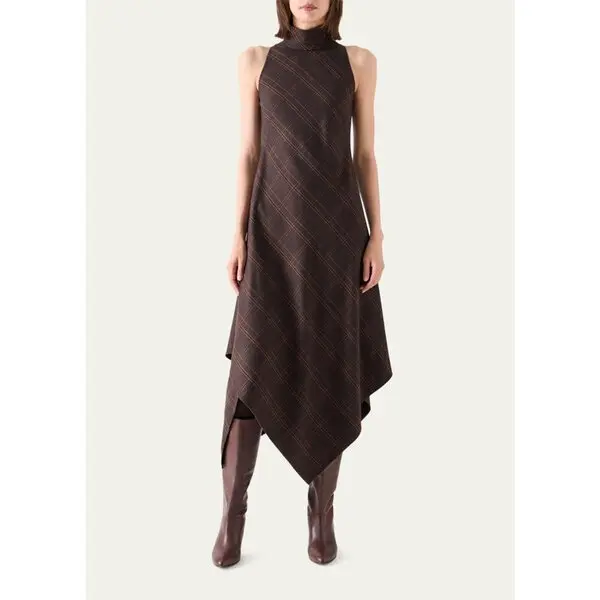 Akris Blanket Check Wool-blend Flannel Midi Dress