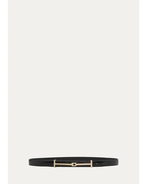 TOM FORD Double T Crocodile-embossed Leather Belt