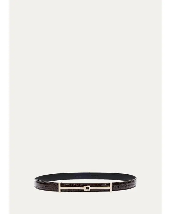 TOM FORD Double T Crocodile-embossed Leather Belt - Chocolate